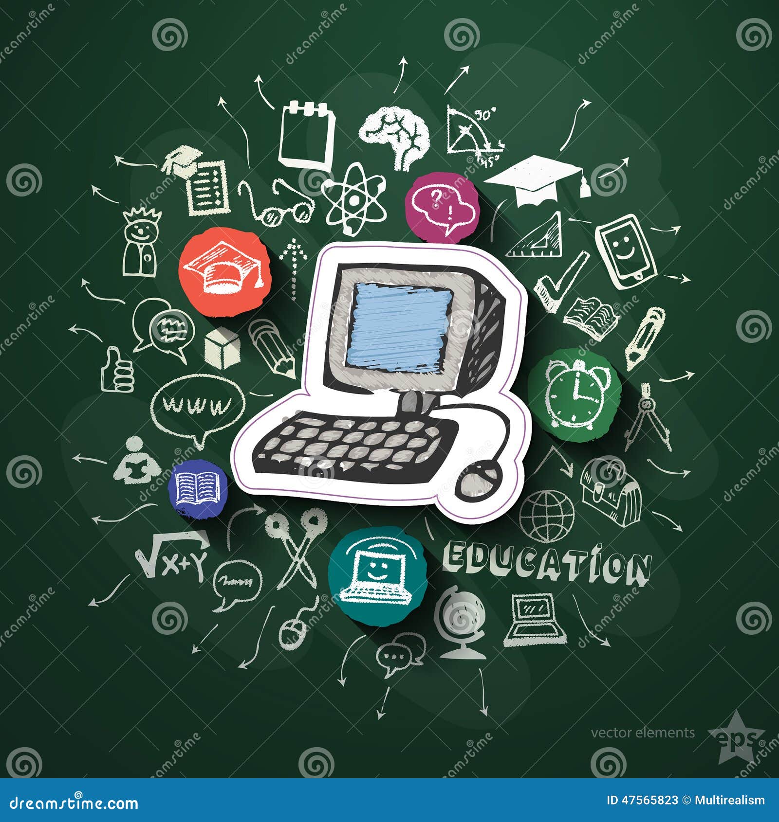 Education Collage with Icons on Blackboard Stock Vector - Illustration ...