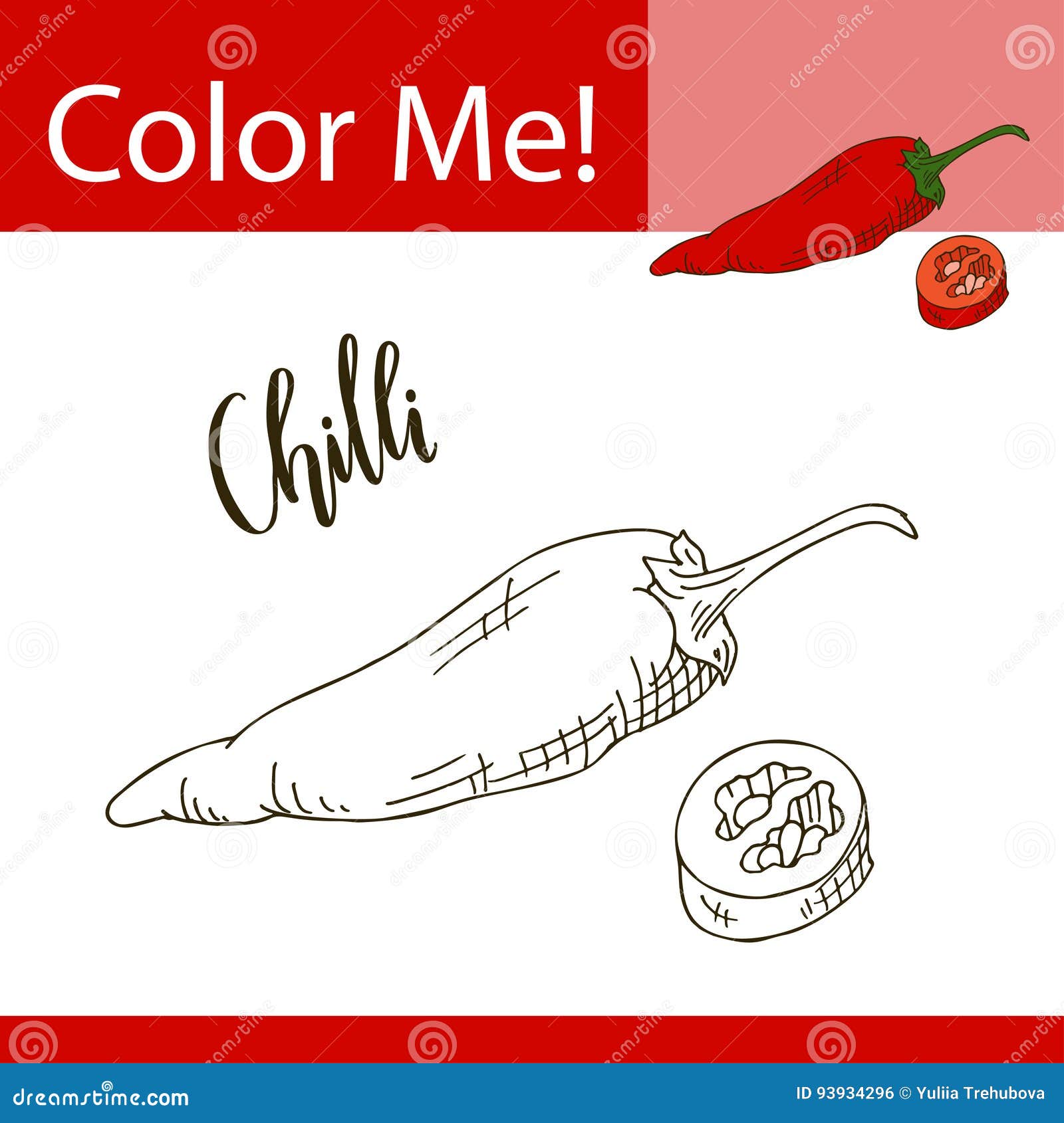 Education Coloring Page with Vegetable. Hand Drawn Vector Illustration ...