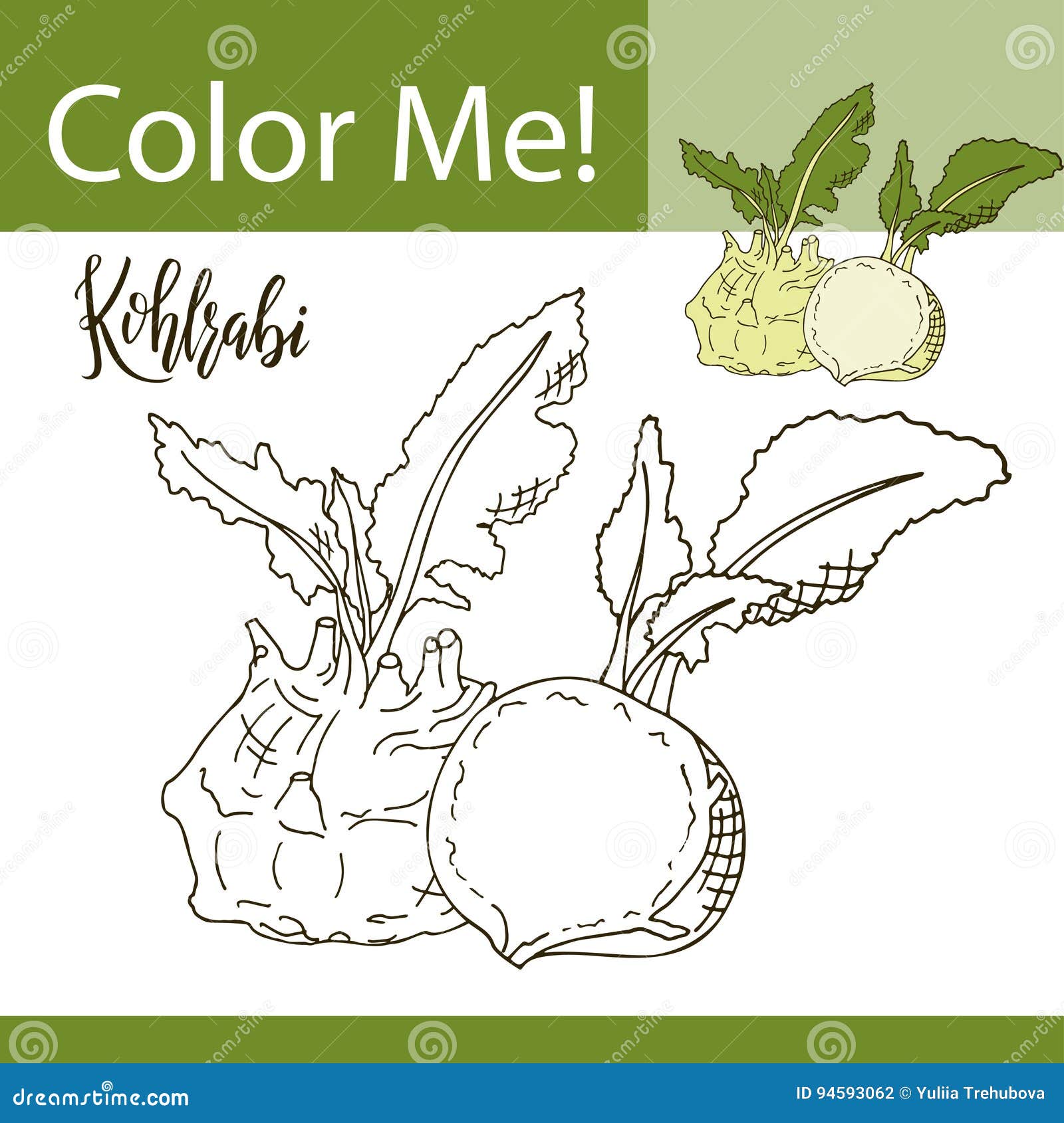 Education Coloring Page with Vegetable. Hand Drawn Vector Illustration ...