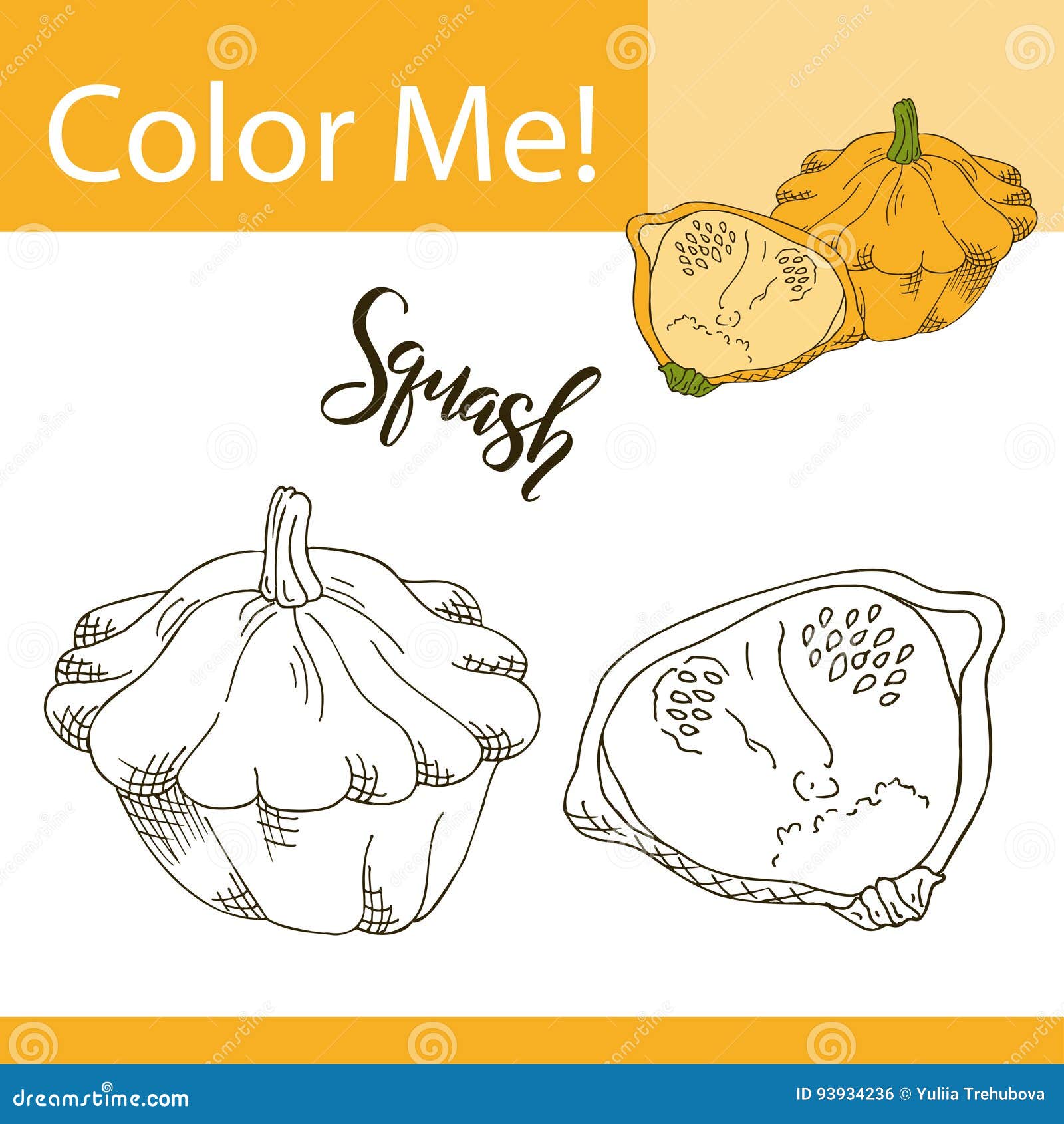 Education Coloring Page with Vegetable. Hand Drawn Vector Illustration ...