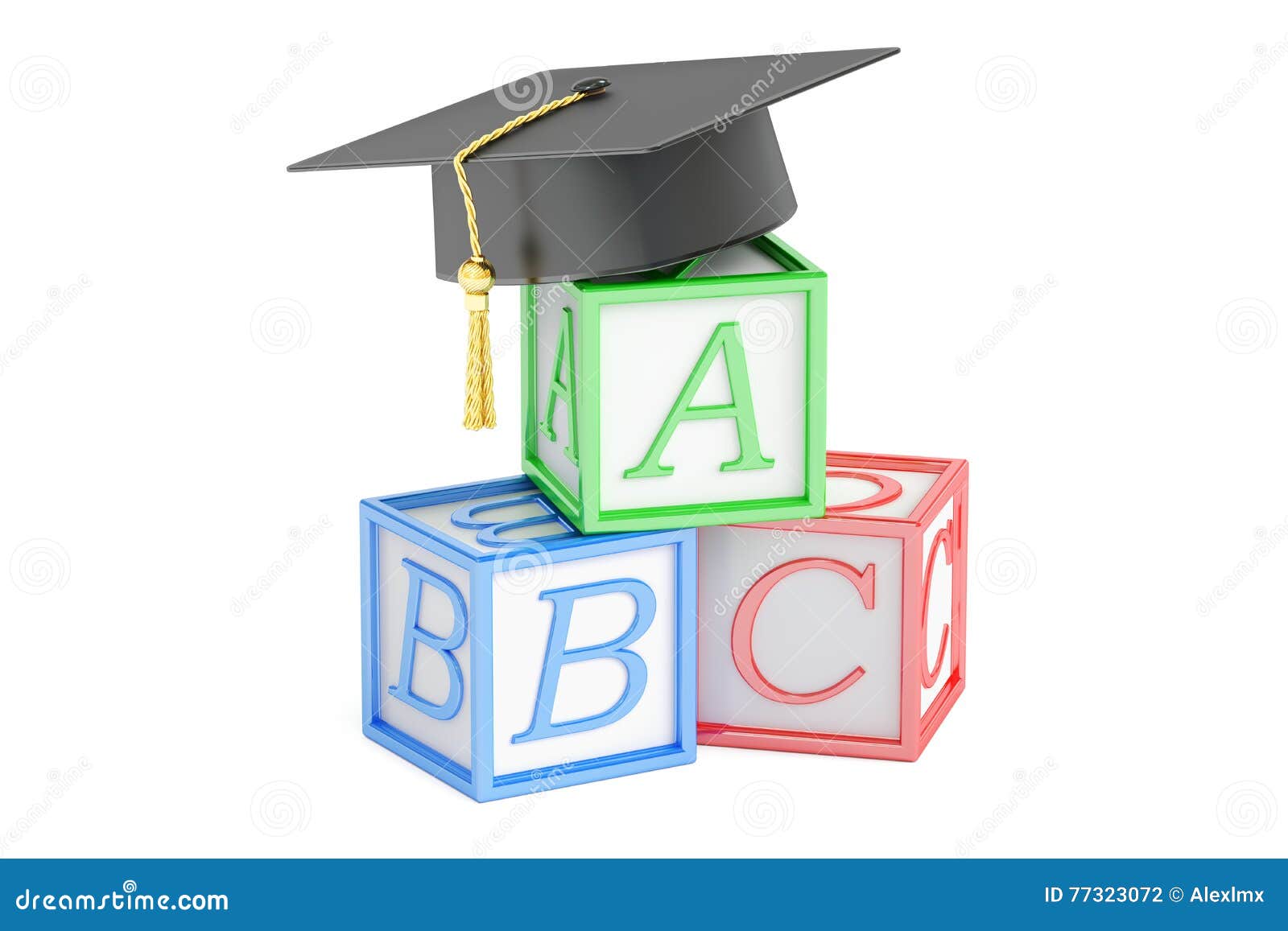 Education Concept, Abc Cubes with Graduation Cap. 3D Rendering Stock ...