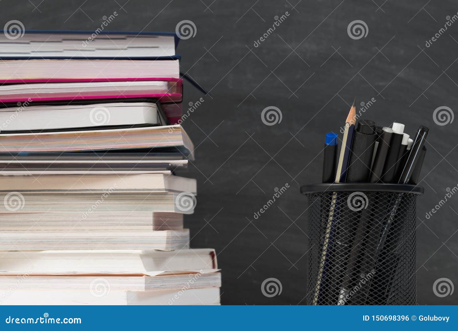 Education Concept Book Stack Empty Chalkboard Stock Photo - Image of ...