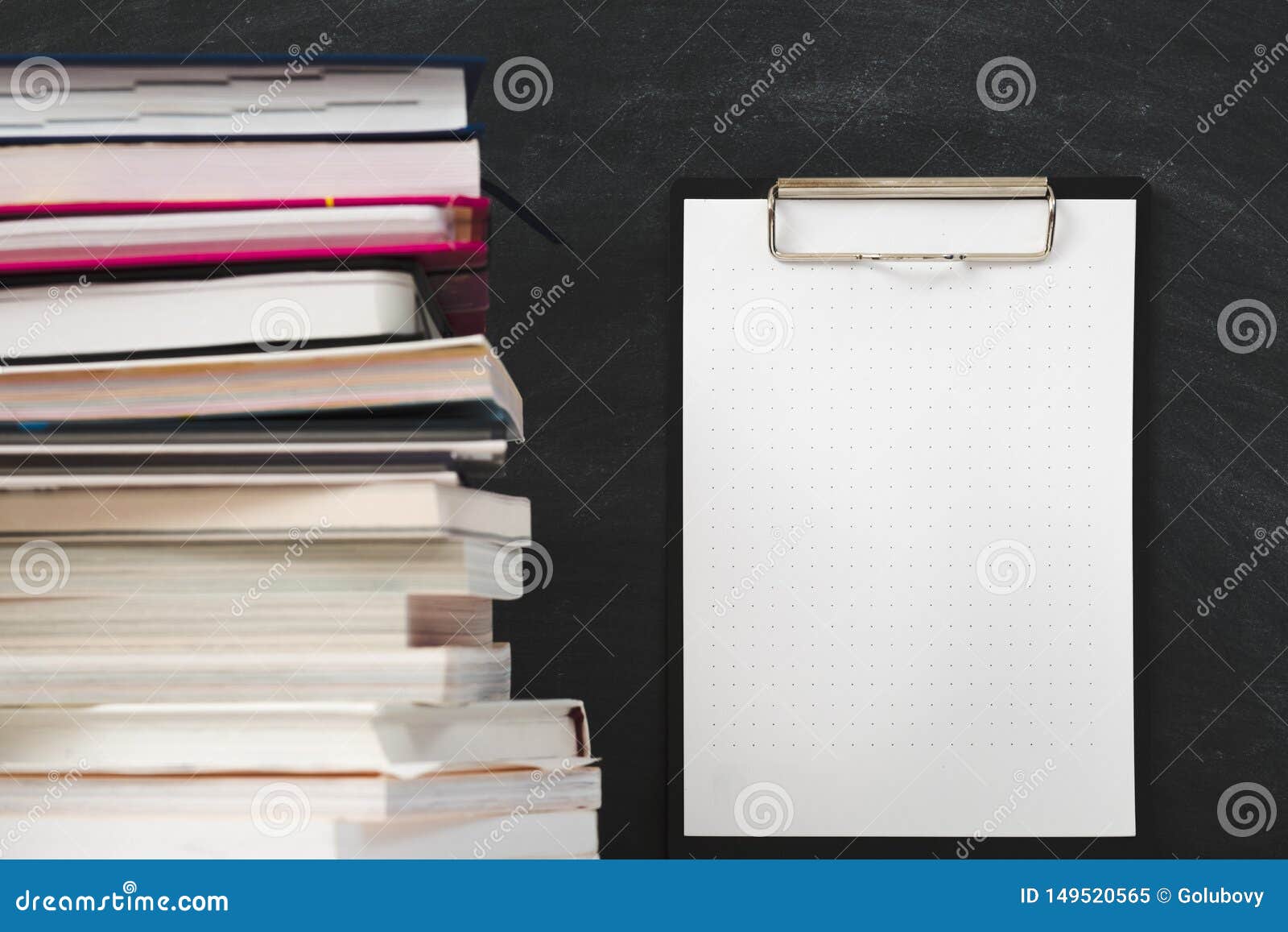 Education Book Stack Mockup Clipboard Chalkboard Stock Image - Image of ...