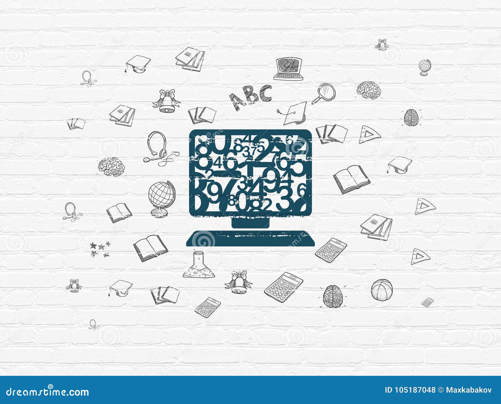 Education Concept: Computer Pc on Wall Background Stock Illustration ...