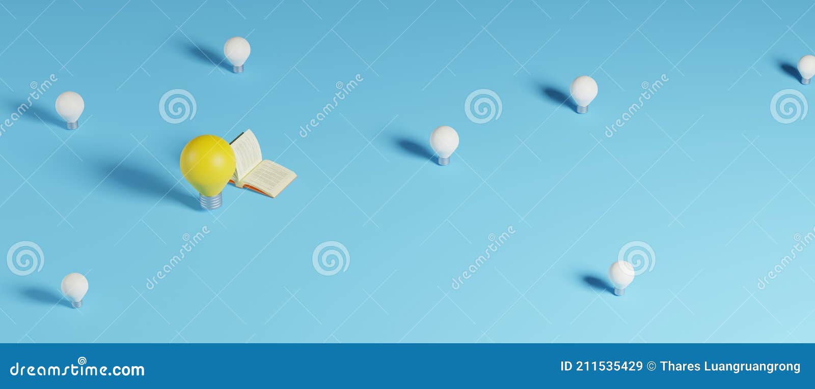 Education Concept. 3d of Book and Light Bulb on Blue Background. Modern ...