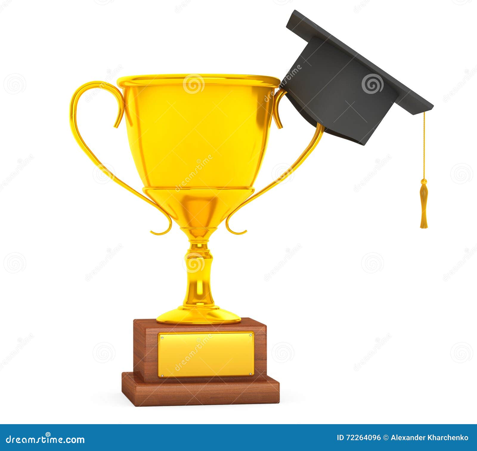 Education Concept. Graduation Hat Over Golden Trophy. 3d Rendering ...