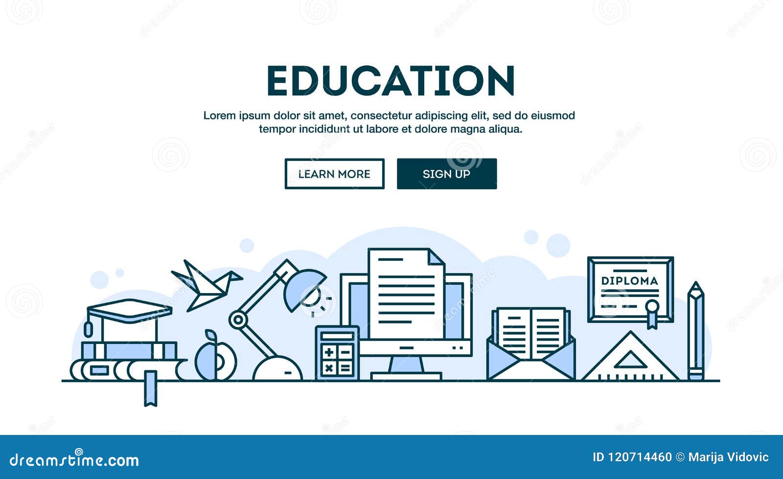 Education, Concept Header, Flat Design Thin Line Style Stock ...