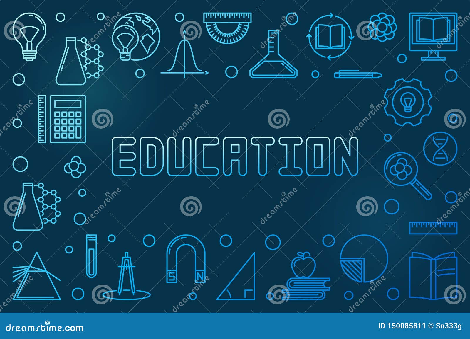 Education Concept Horizontal Blue Linear Frame - Vector Banner Stock ...