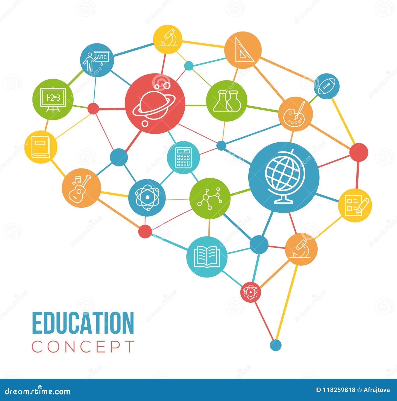 Education Concept - Human Brain Stock Vector - Illustration of flat ...