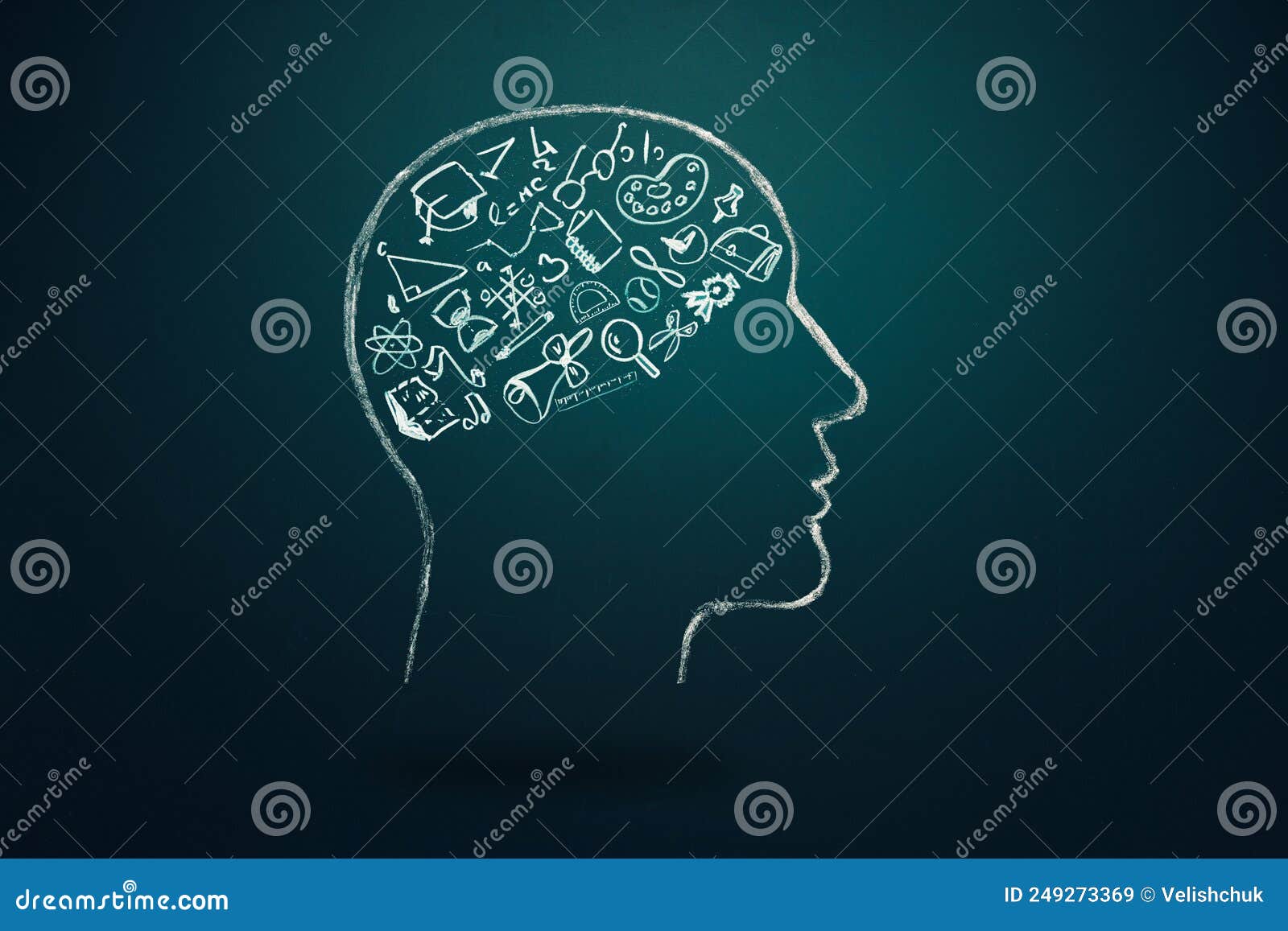 Education Concept. Human Head with Hand Drawn School Doodle Icons ...