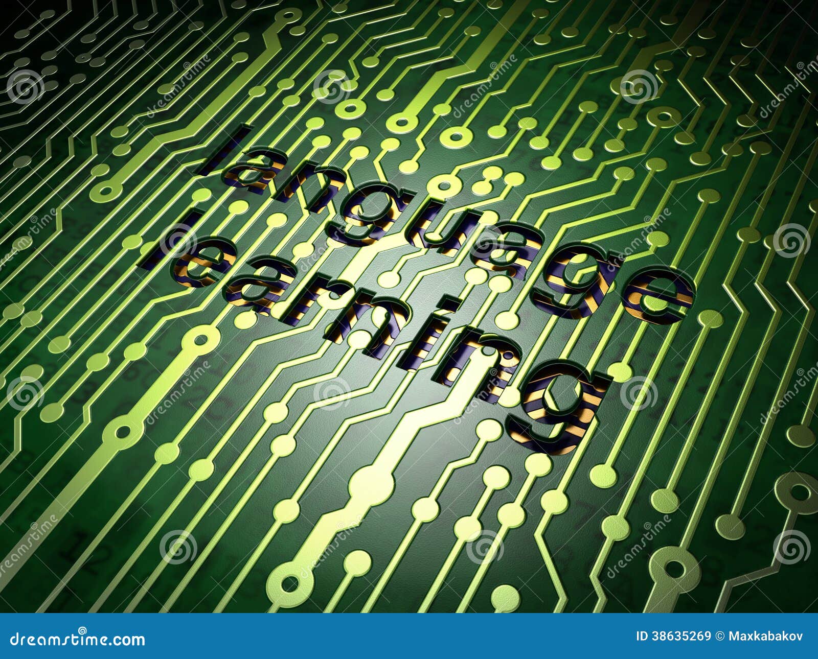 Education Concept: Language Learning on Circuit Board Background Stock ...