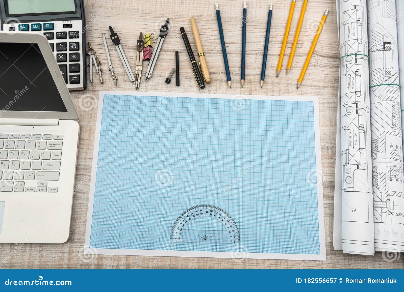 Education Concept. Mathematics Project with Millimeter Paper and Tools ...