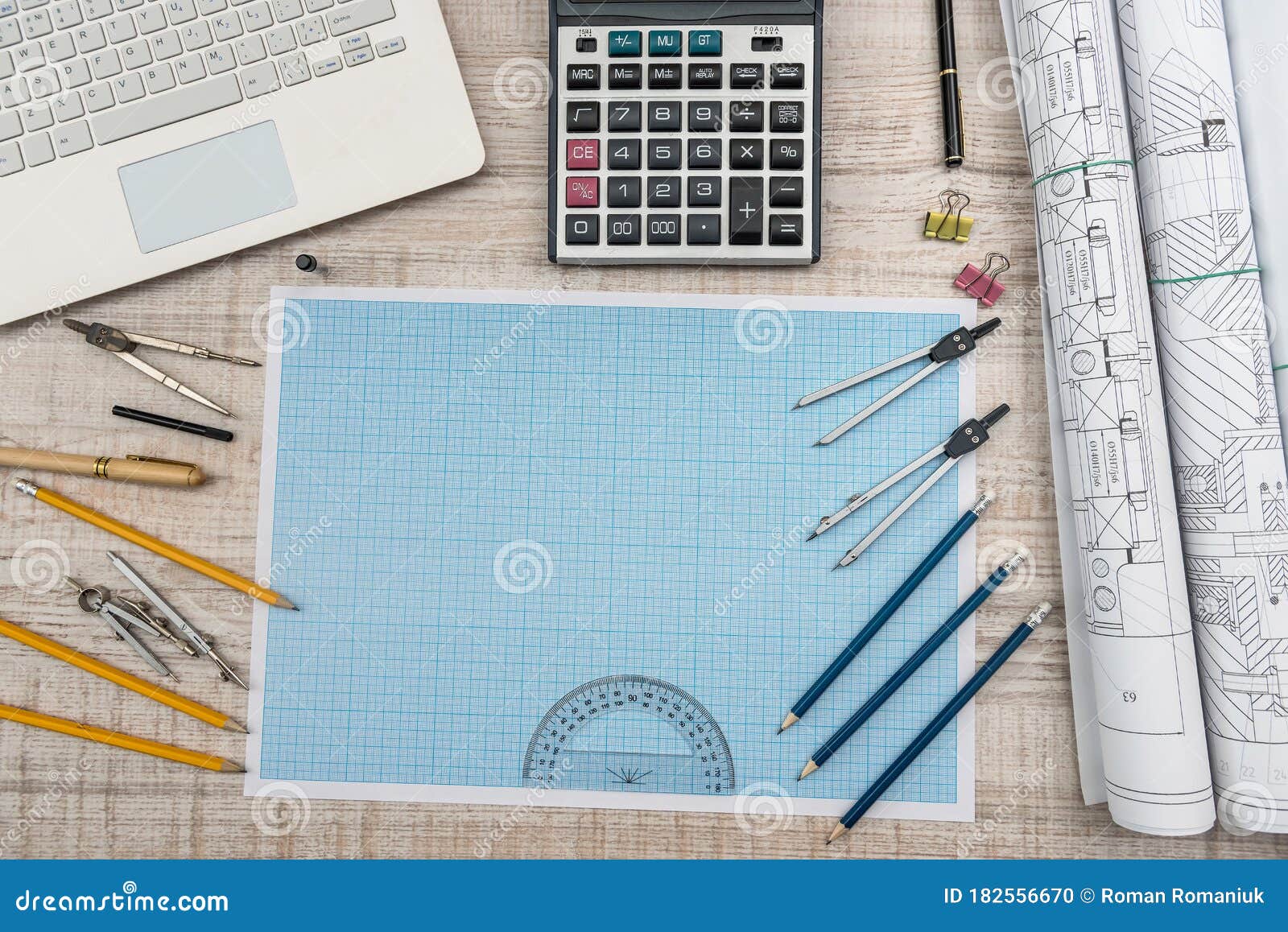 Education Concept. Mathematics Project with Millimeter Paper and Tools ...