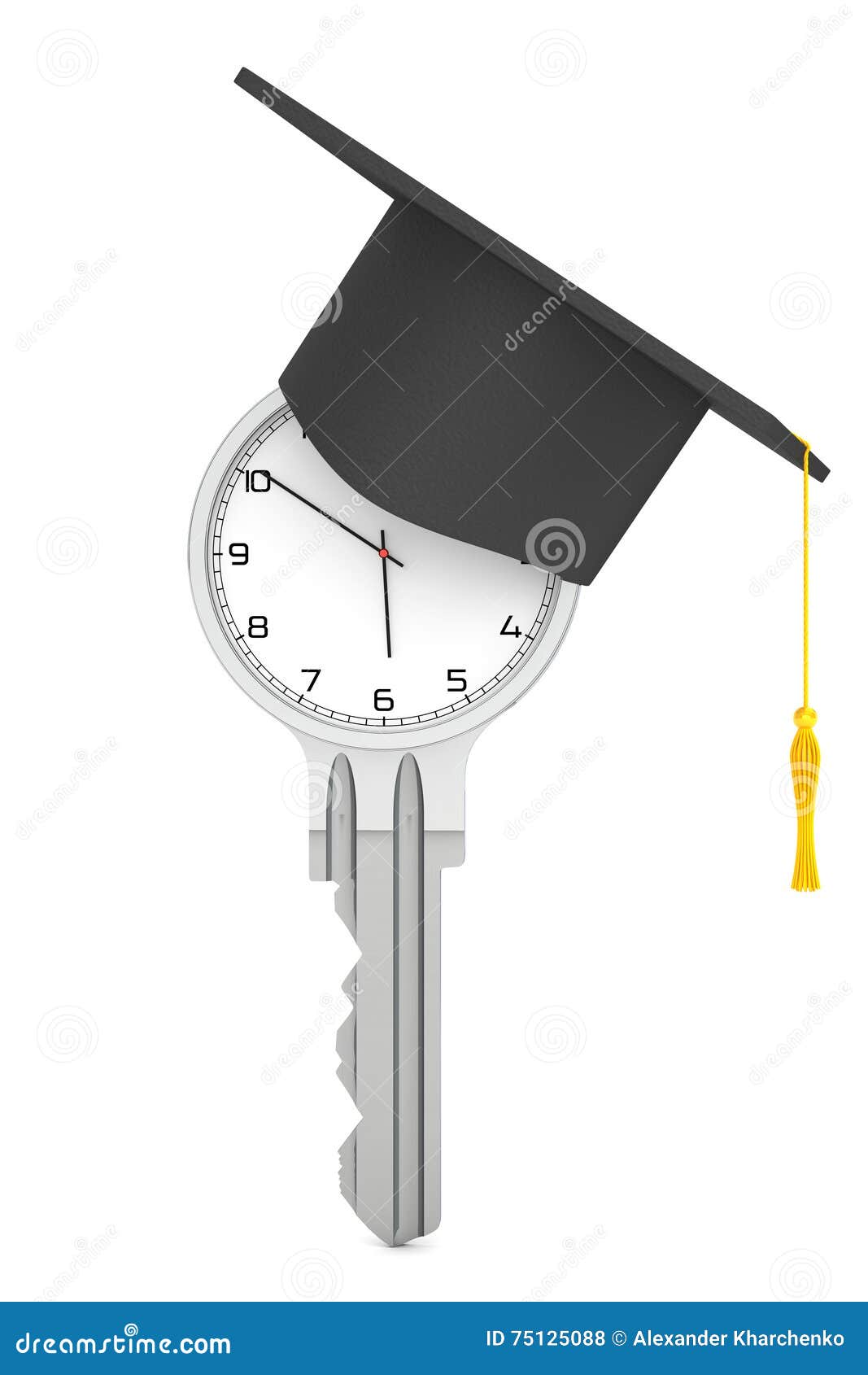 Education Concept. Modern Clock As Key with Graduation Hat. 3d R Stock ...