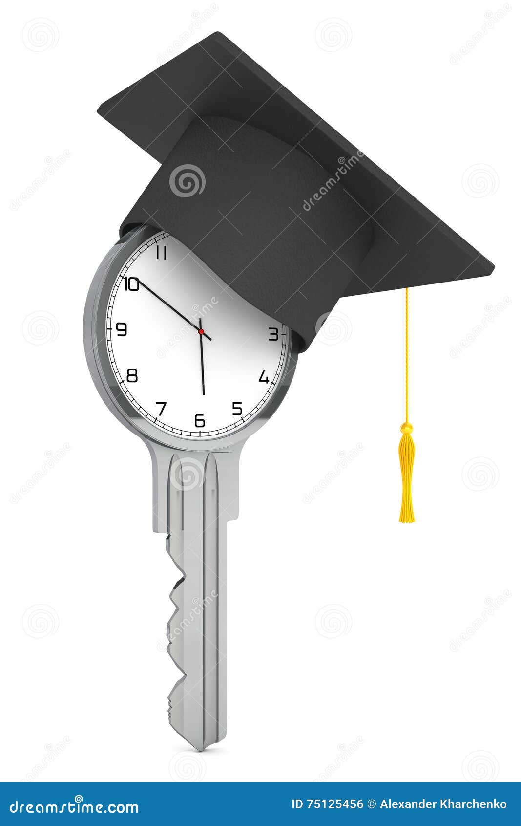 Education Concept. Modern Clock As Key with Graduation Hat. 3d R Stock ...