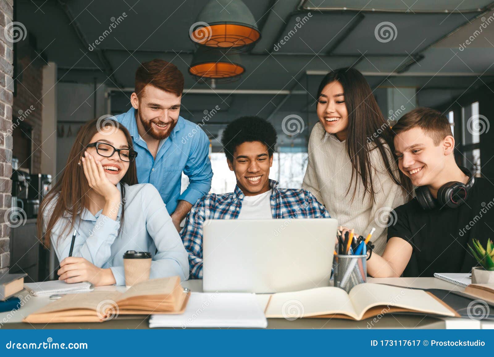 Education Concept. Multinational Teens Enjoying Group Study Stock Image ...
