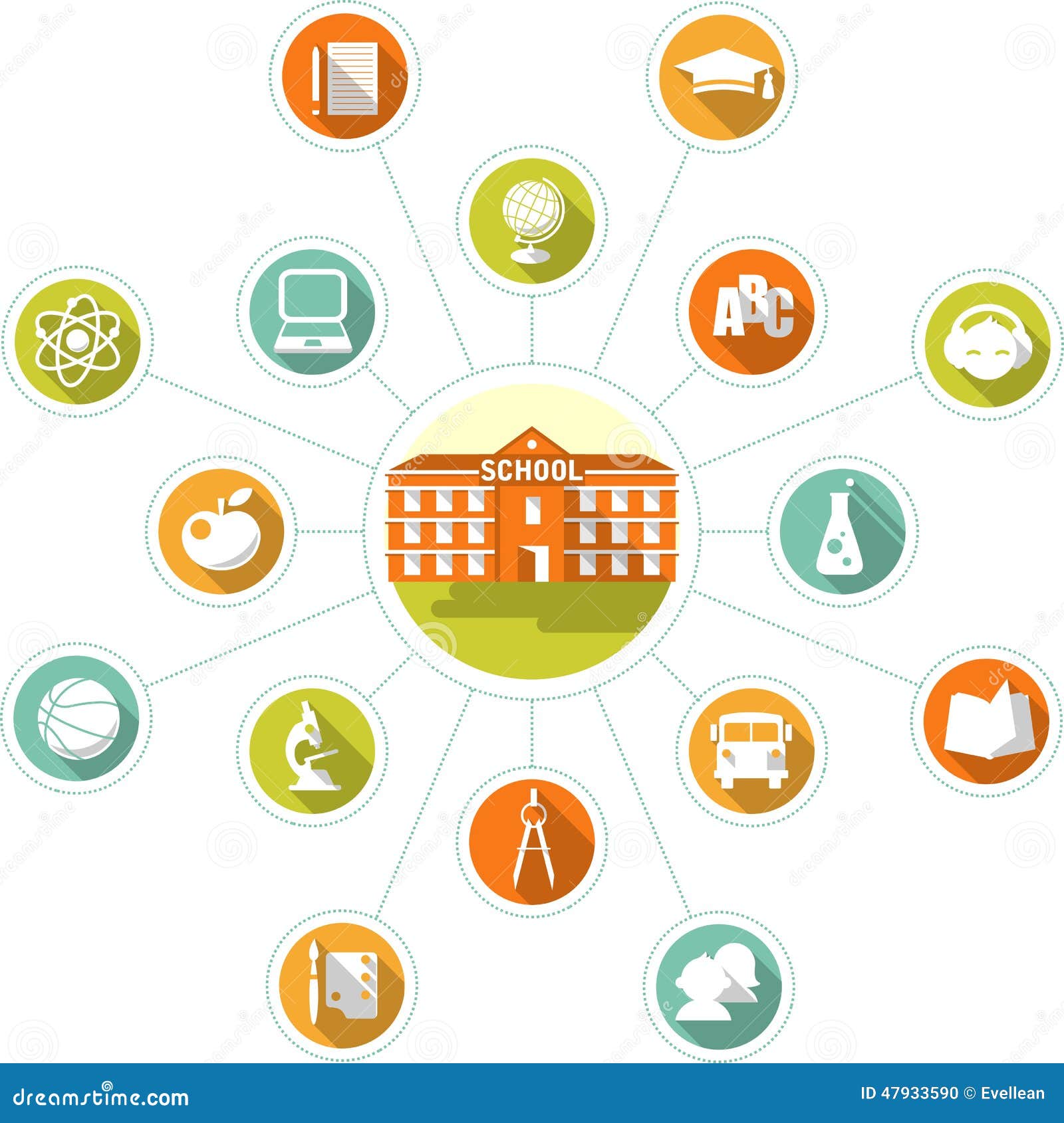 Education Concept with School Building and Flat Icons Stock Vector ...