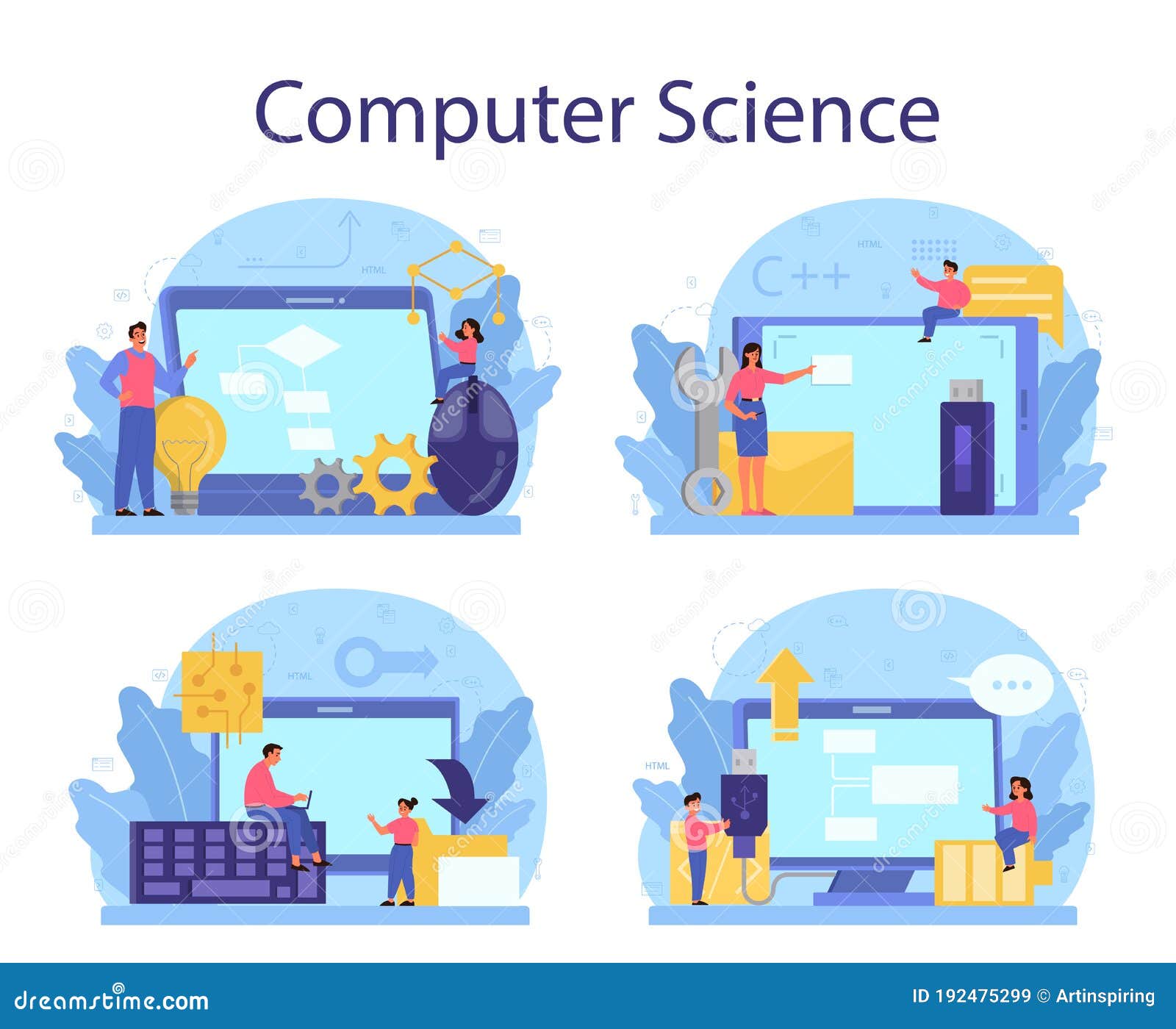 It Education Concept Set. Student Write Software and Create Code Stock ...