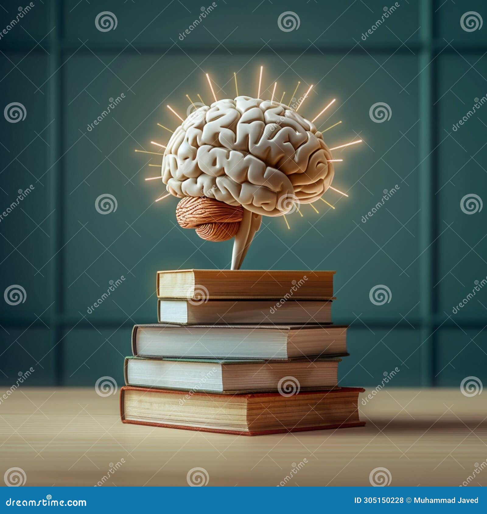 Education Concept Stack of Books with Brain Illustration Stock ...