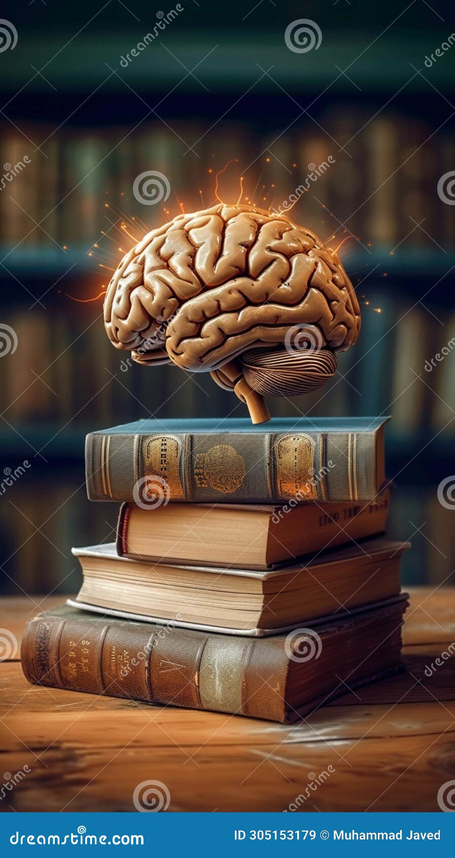 Education Concept Stack of Books with Brain Illustration Stock ...