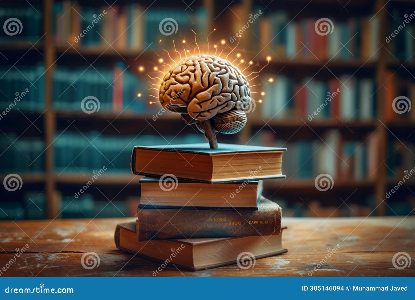Education Concept Stack of Books with Brain Illustration Stock ...