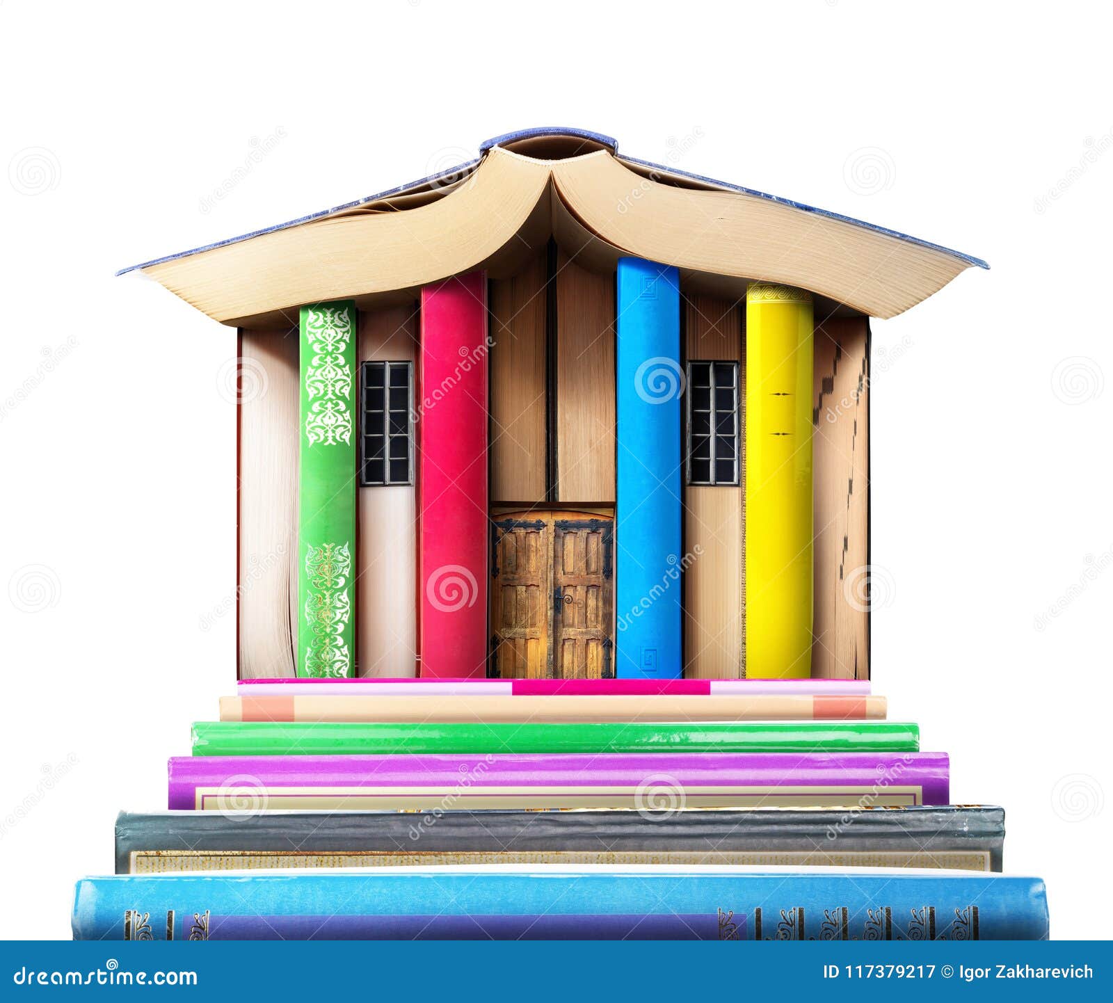 Education Concept. Stack of Books in Form of a Building Stock Image ...