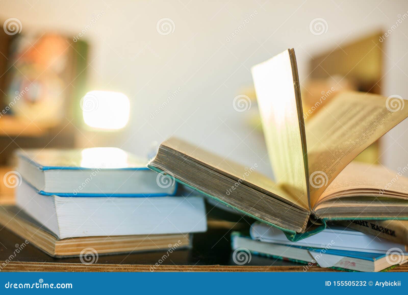 Education Concept. Stack of Books on Table Stock Photo - Image of paper ...