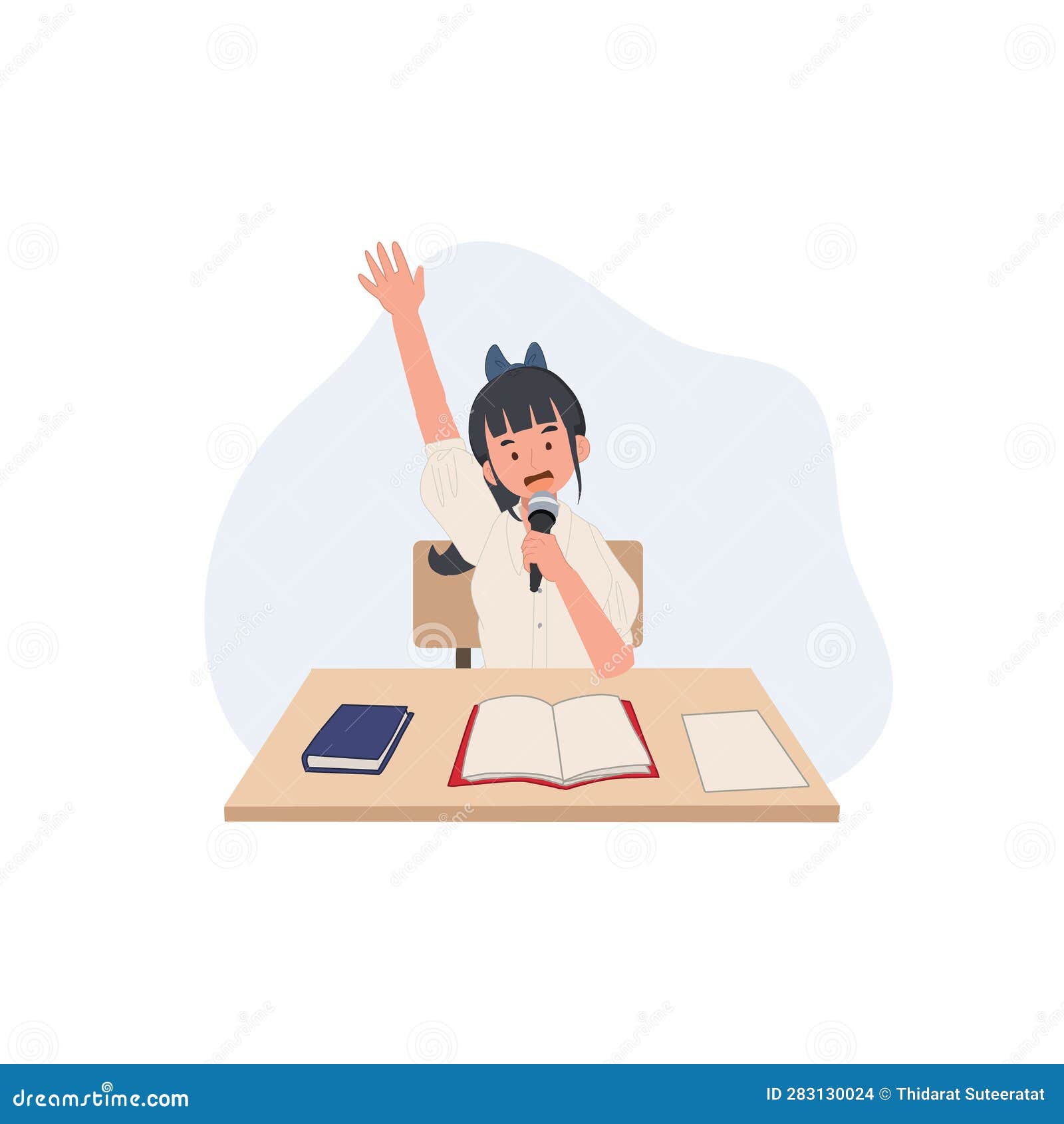 Education Concept. Student Girl is Hand Up To Asking or Answer the ...