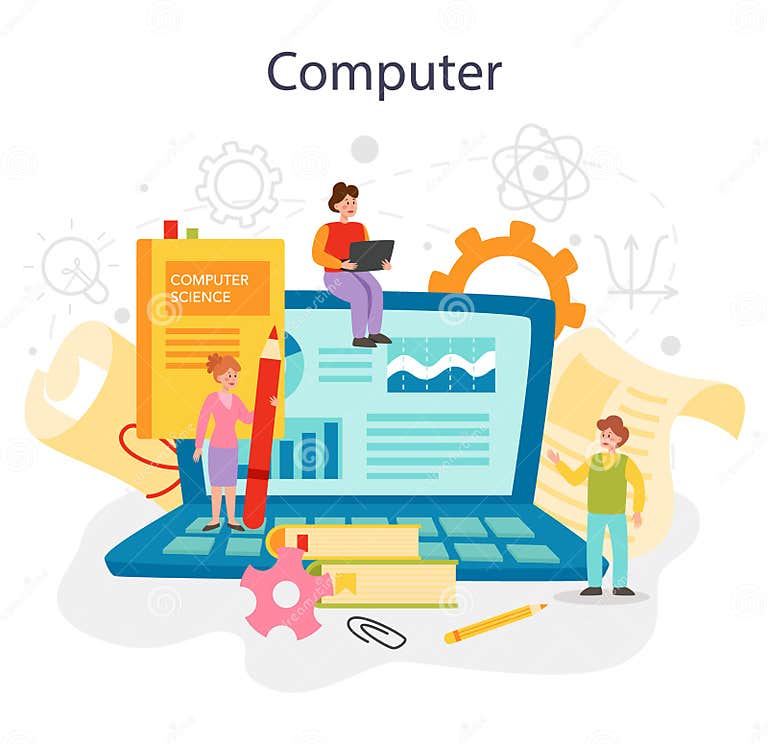 It Education Concept. Student Write Software and Create Code for Computer Stock Vector ...