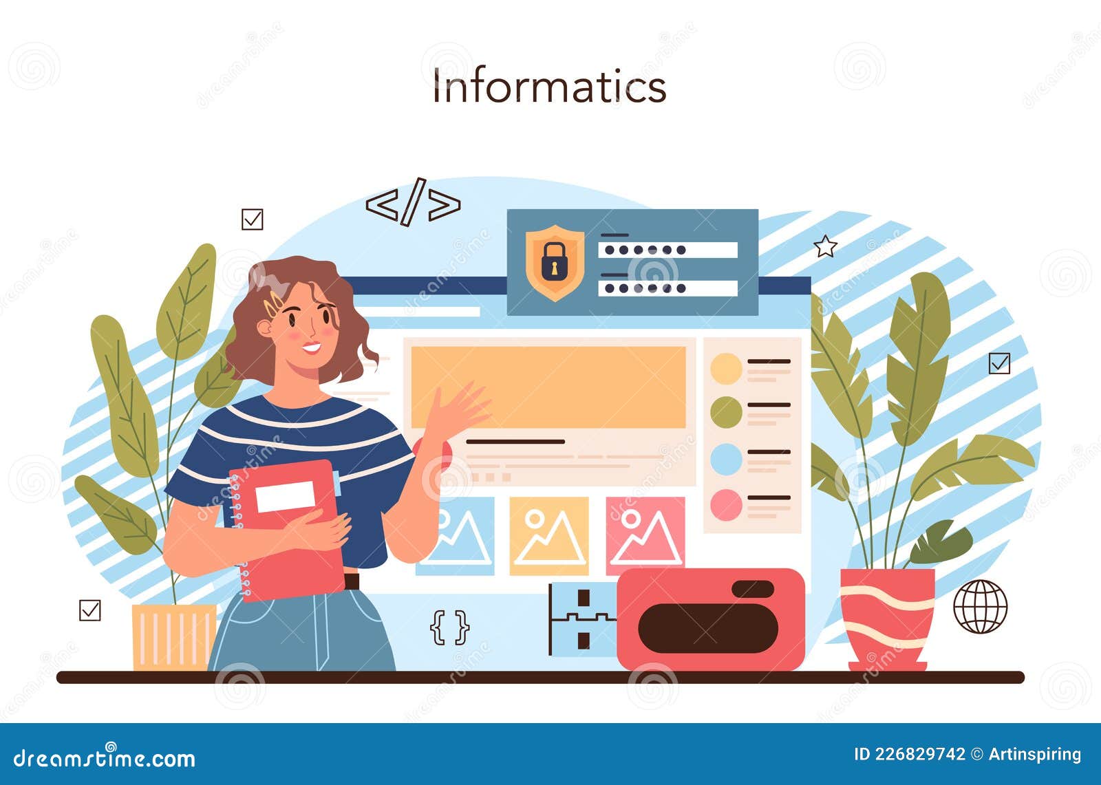 It Education Concept. Student Write Software and Create Code Stock Vector - Illustration of ...