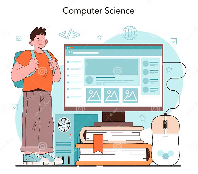 It Education Concept. Student Write Software and Create Code Stock Vector - Illustration of ...