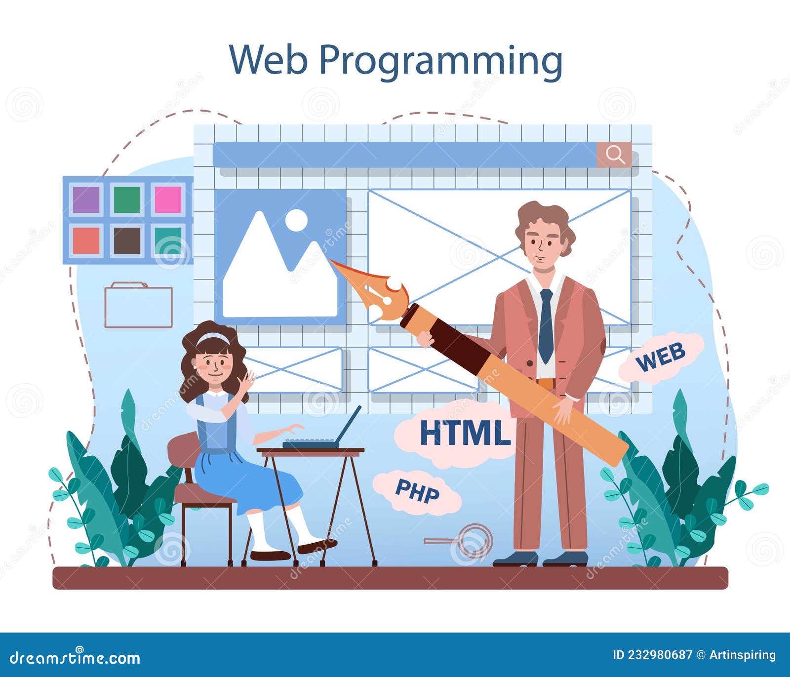 It Education Concept. Students Learn Programming, Write Software Stock ...