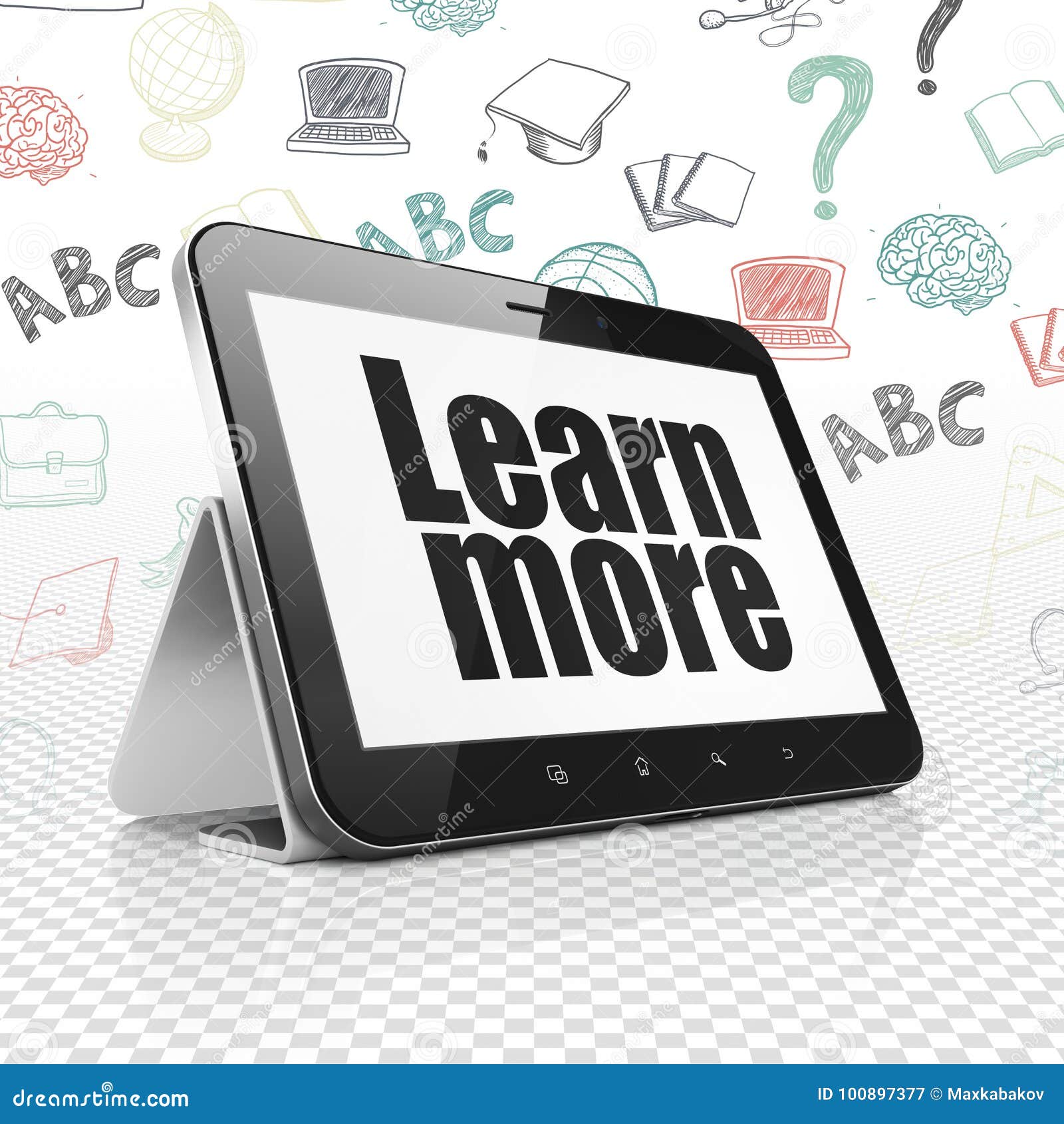 Education Concept: Tablet Computer with Learn More on Display Stock ...