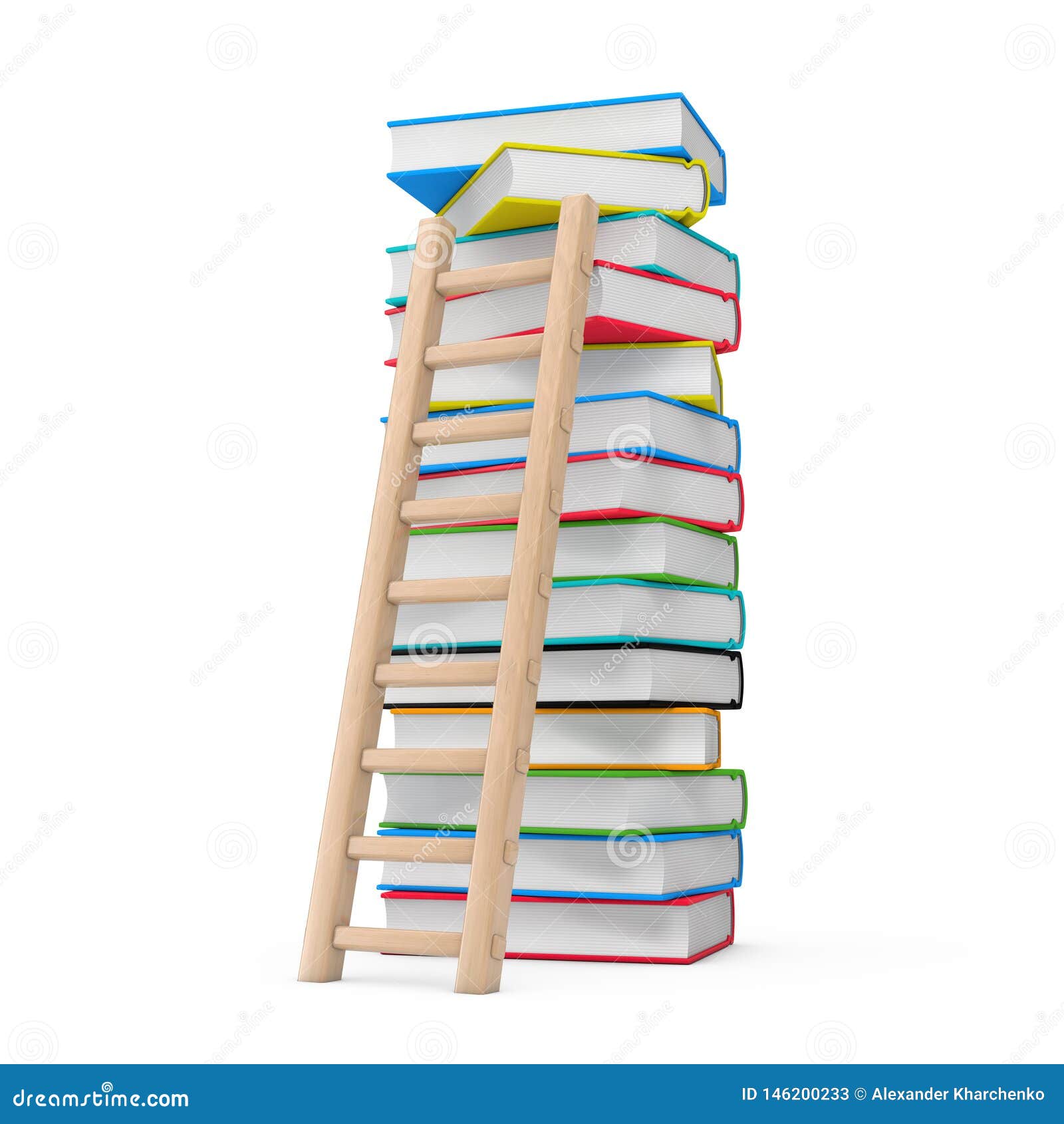 Education Concept. Wooden Ladder with Stack of Coloured School Books ...