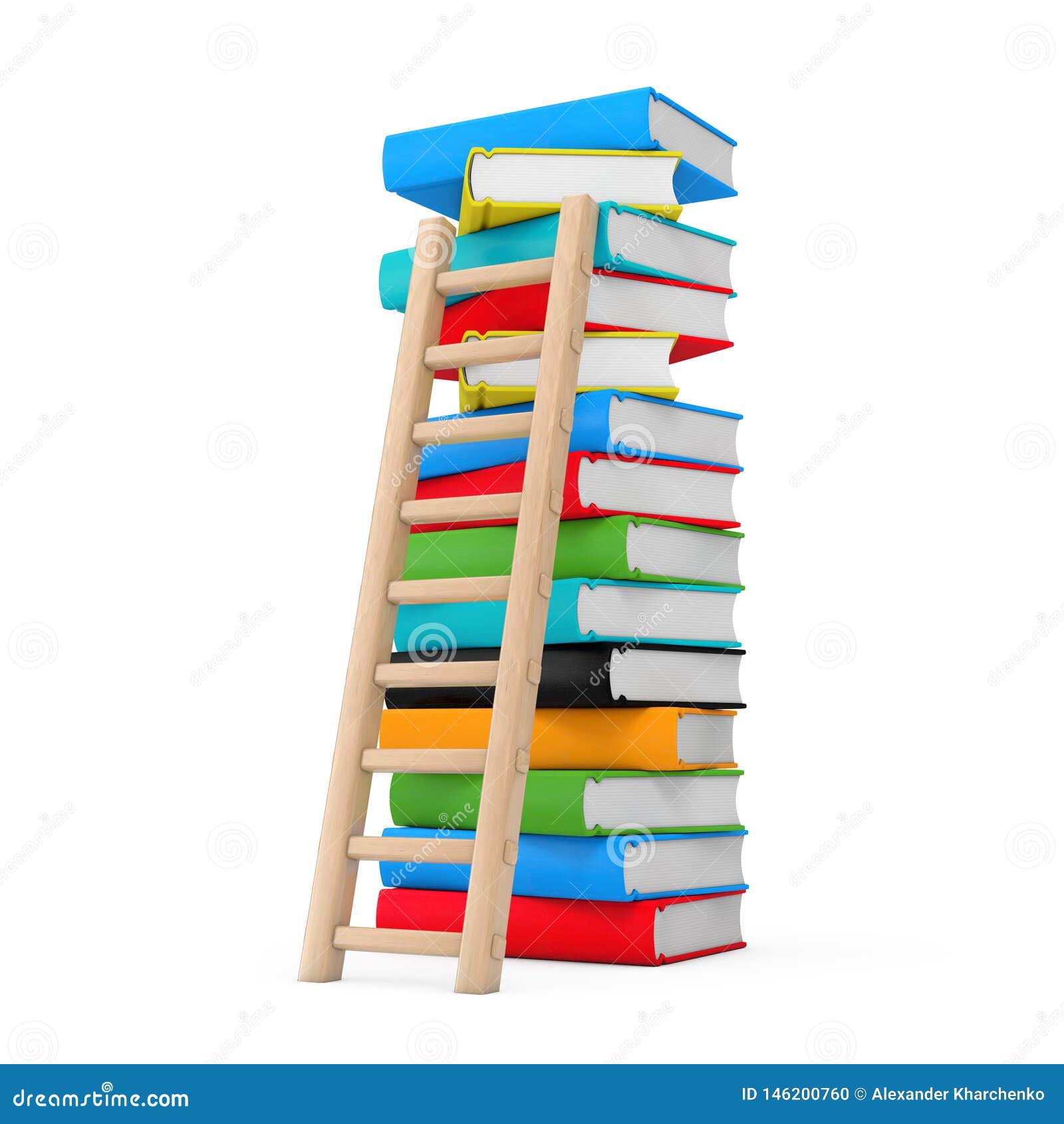 Education Concept. Wooden Ladder with Stack of Coloured School Books ...