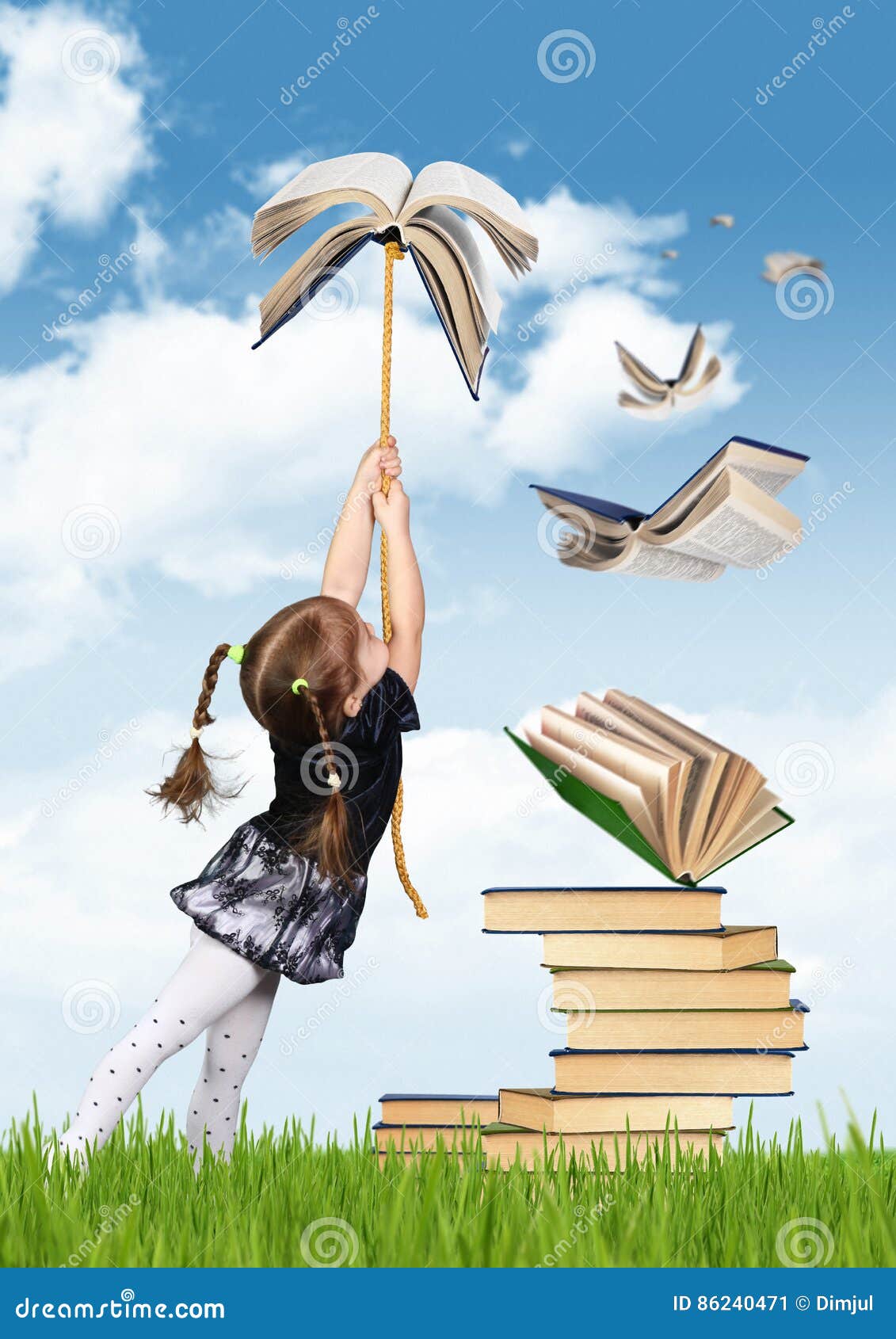 Education Creative Concept , Child Girl Fly on Book Stock Image - Image ...