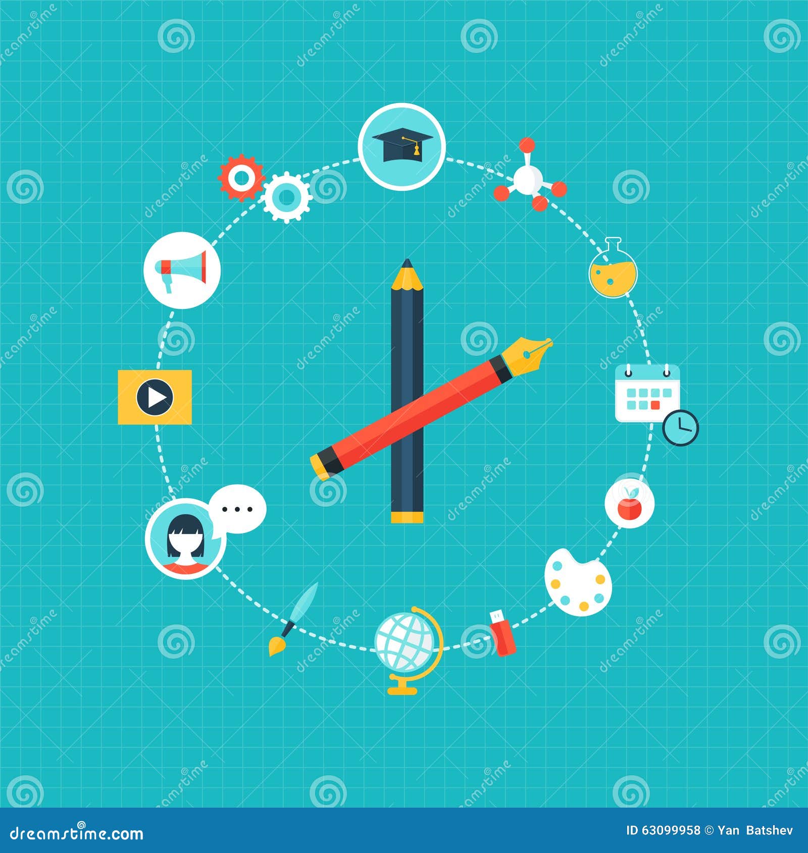 Education and Curriculum Icons. Clock Shape Stock Vector - Illustration ...