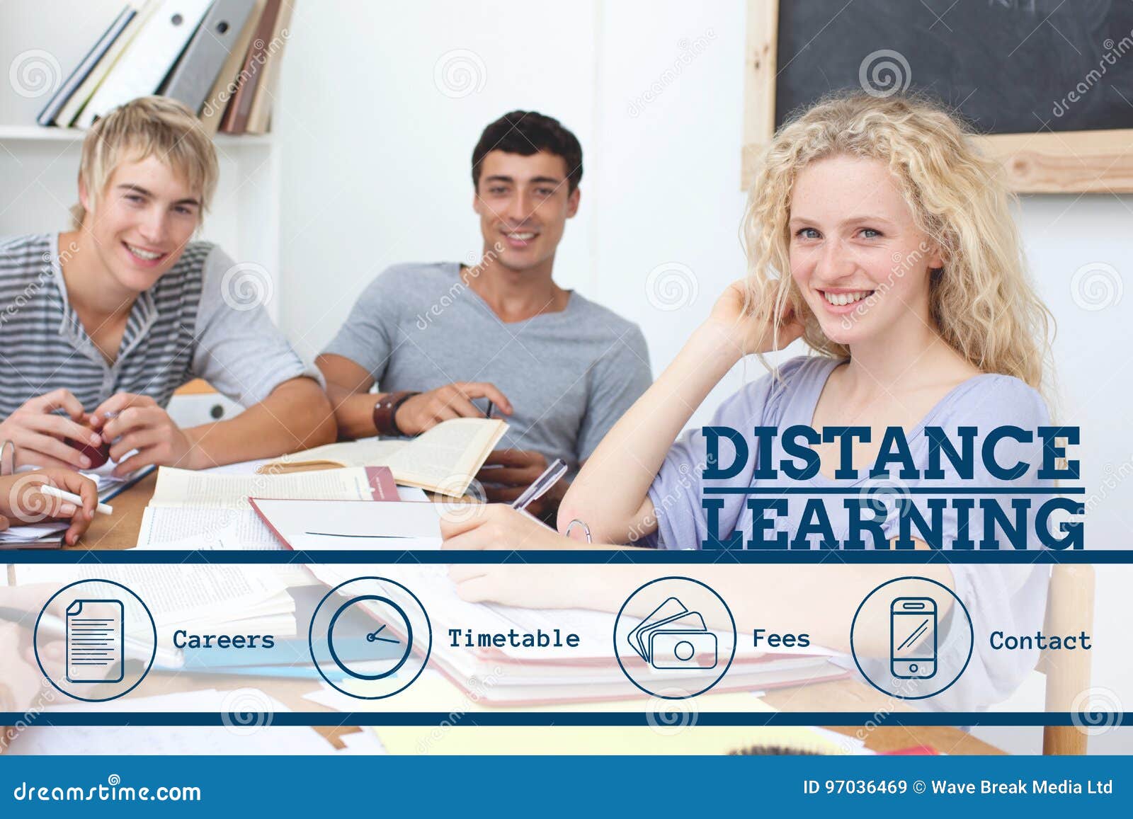 Education and Distance Learning Text and Icons and People Sitting Stock ...