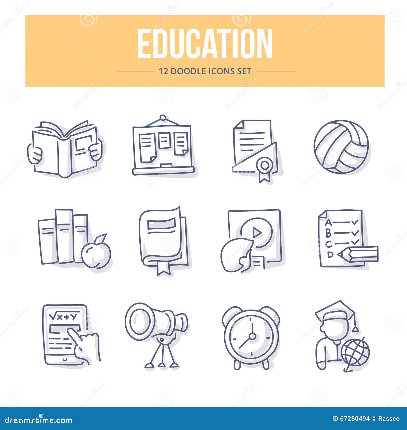 Education Doodle Icons stock vector. Illustration of diploma - 67280494