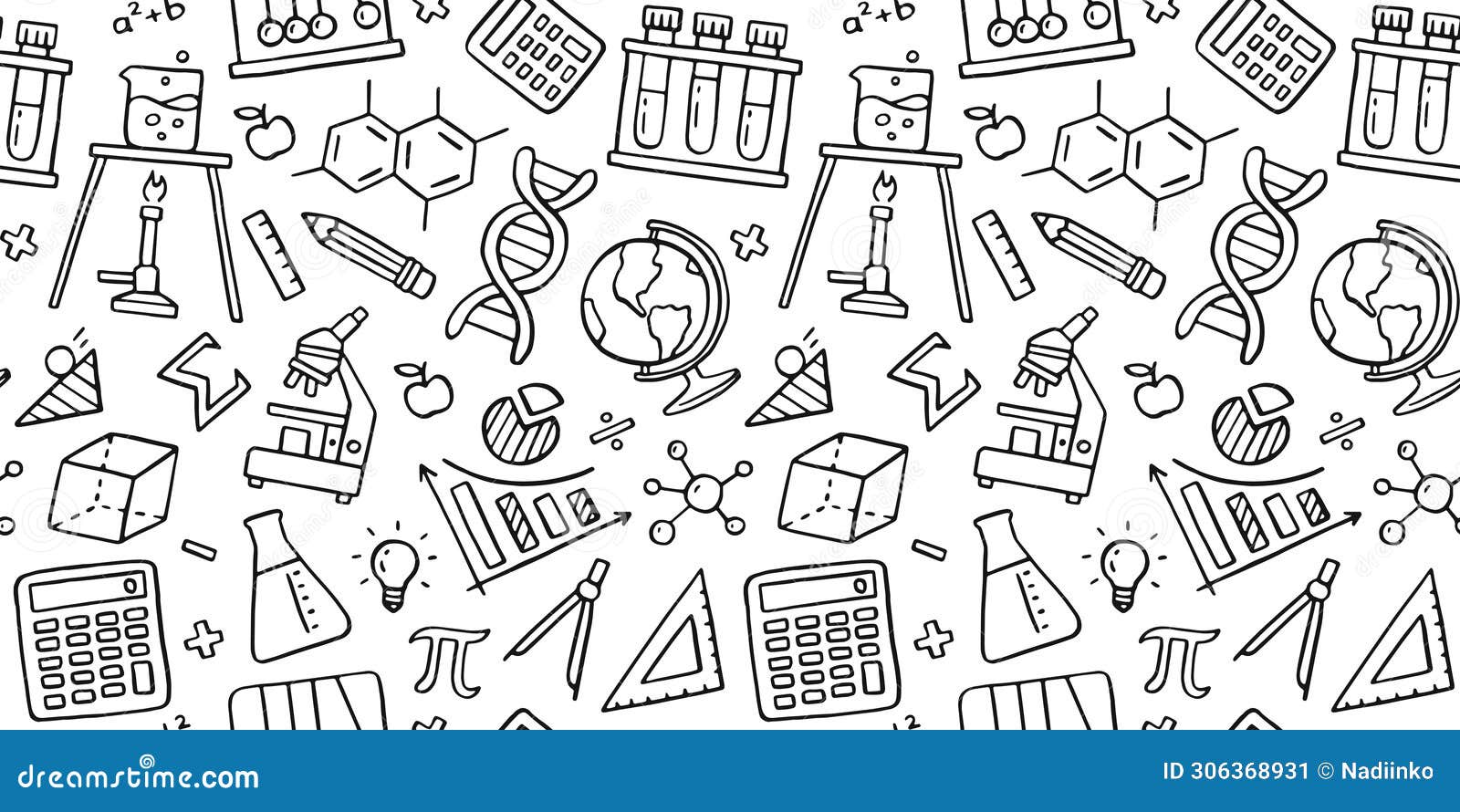 Education Doodle Seamless Pattern. Science Line Hand Drawn Elements ...