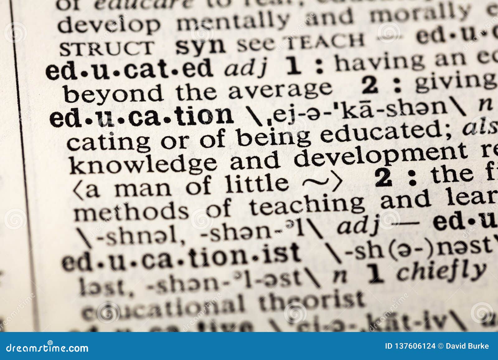 Education Educated Educate Learn Dictionary Definition Book Stock Photo ...