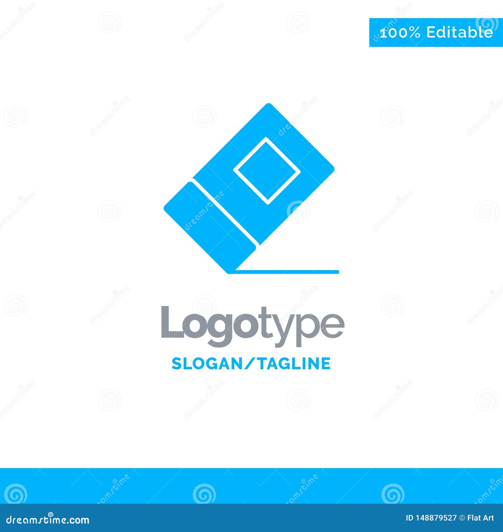 Education, Eraser, Stationary Blue Solid Logo Template. Place for ...