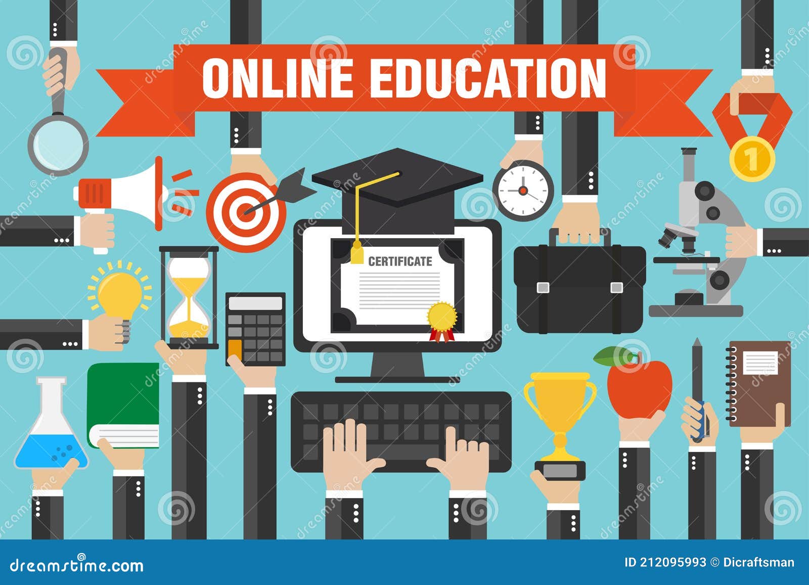 Flat Design Concepts Online Education, E-learning With Computer Cartoon ... Flat Design Concepts Online Education, E-learning With Computer Cartoon ...