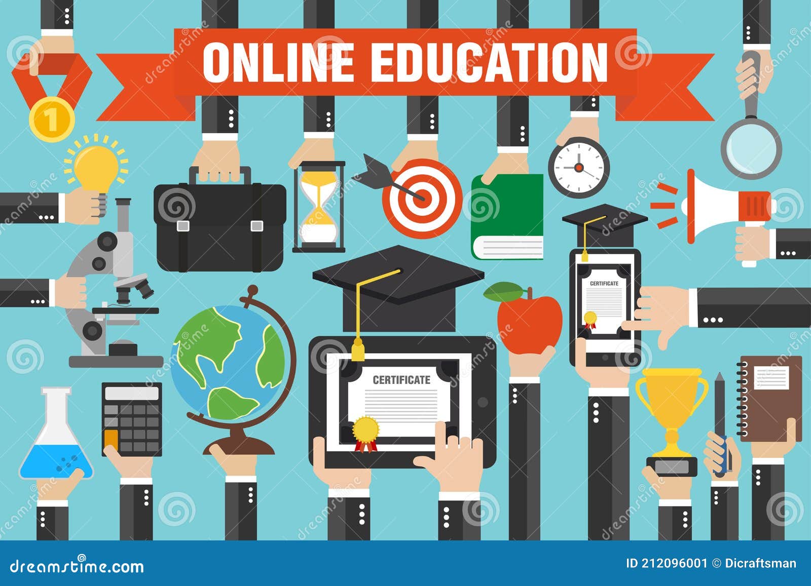 Flat Design Concepts Online Education, E-learning with Laptop ...