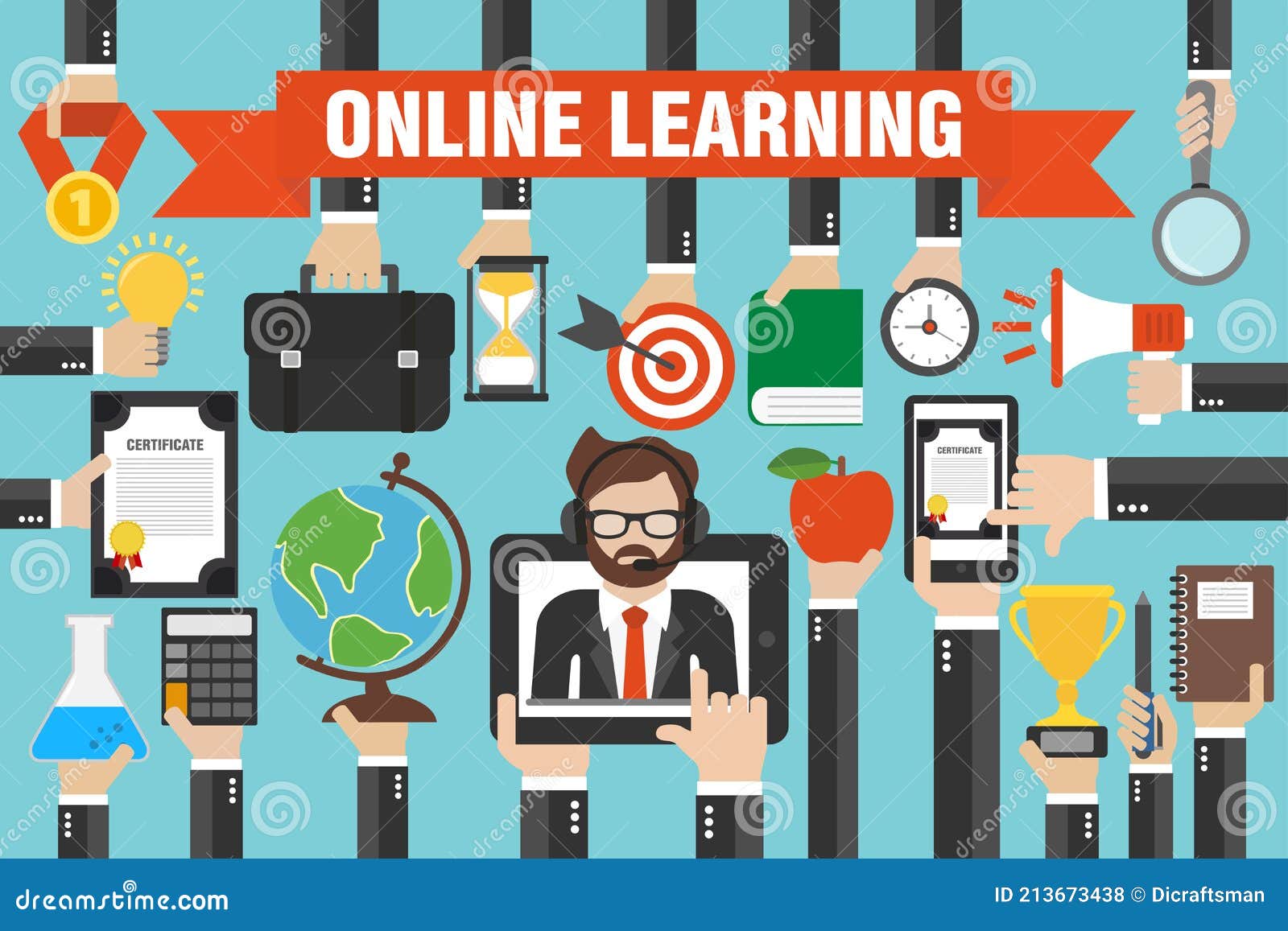 Flat Design Concepts Online Learning with Smartphone and Online Teacher ...