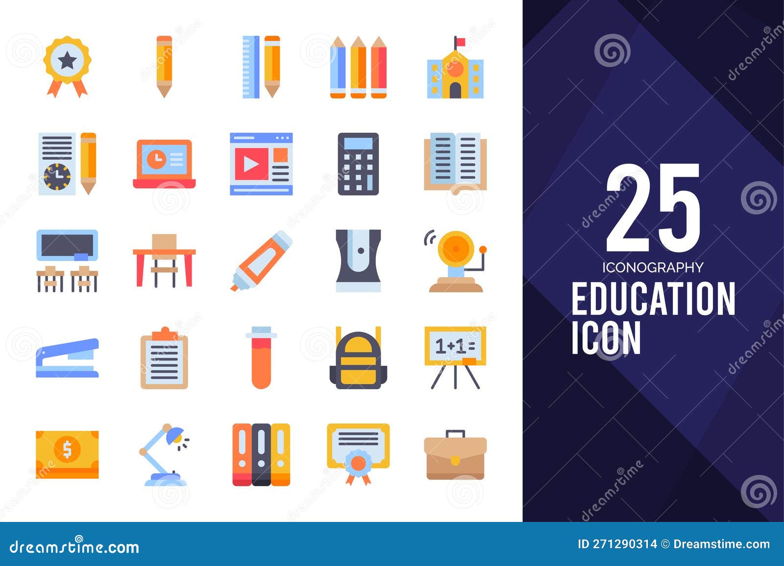 25 Education Flat Icon Pack. Vector Illustration Stock Vector - Illustration of outline, apple ...