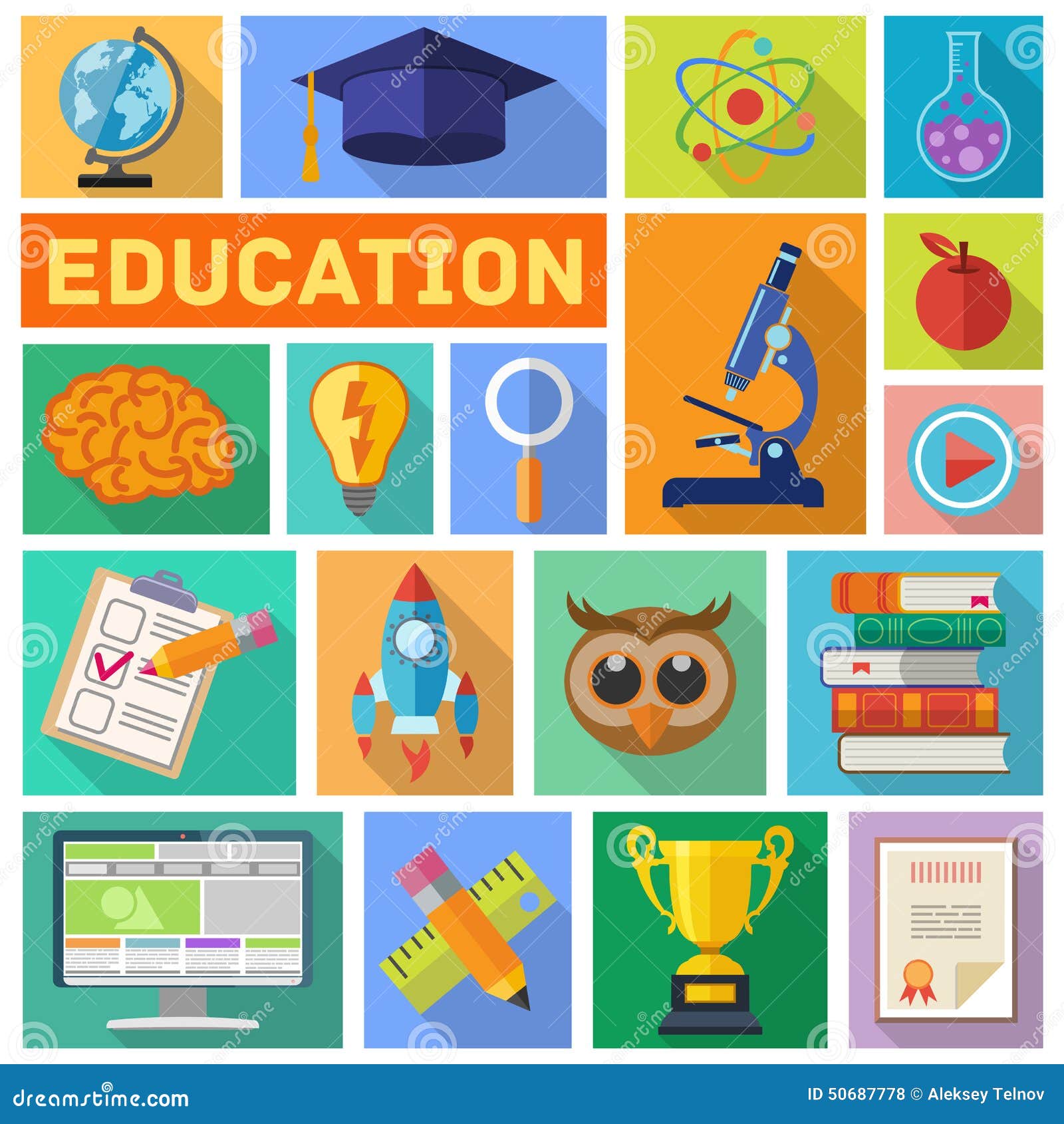 Education Flat Icon Set stock vector. Illustration of prize - 50687778