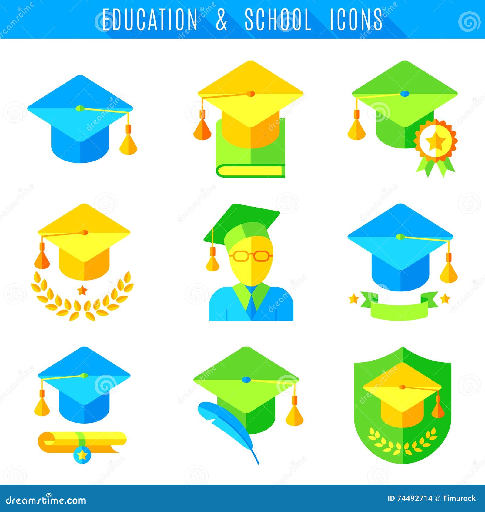 Education Flat Icons Set stock vector. Illustration of banner - 74492714