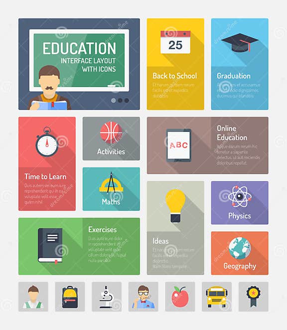 Education Flat Web Elements with Icons Stock Vector - Illustration of ...