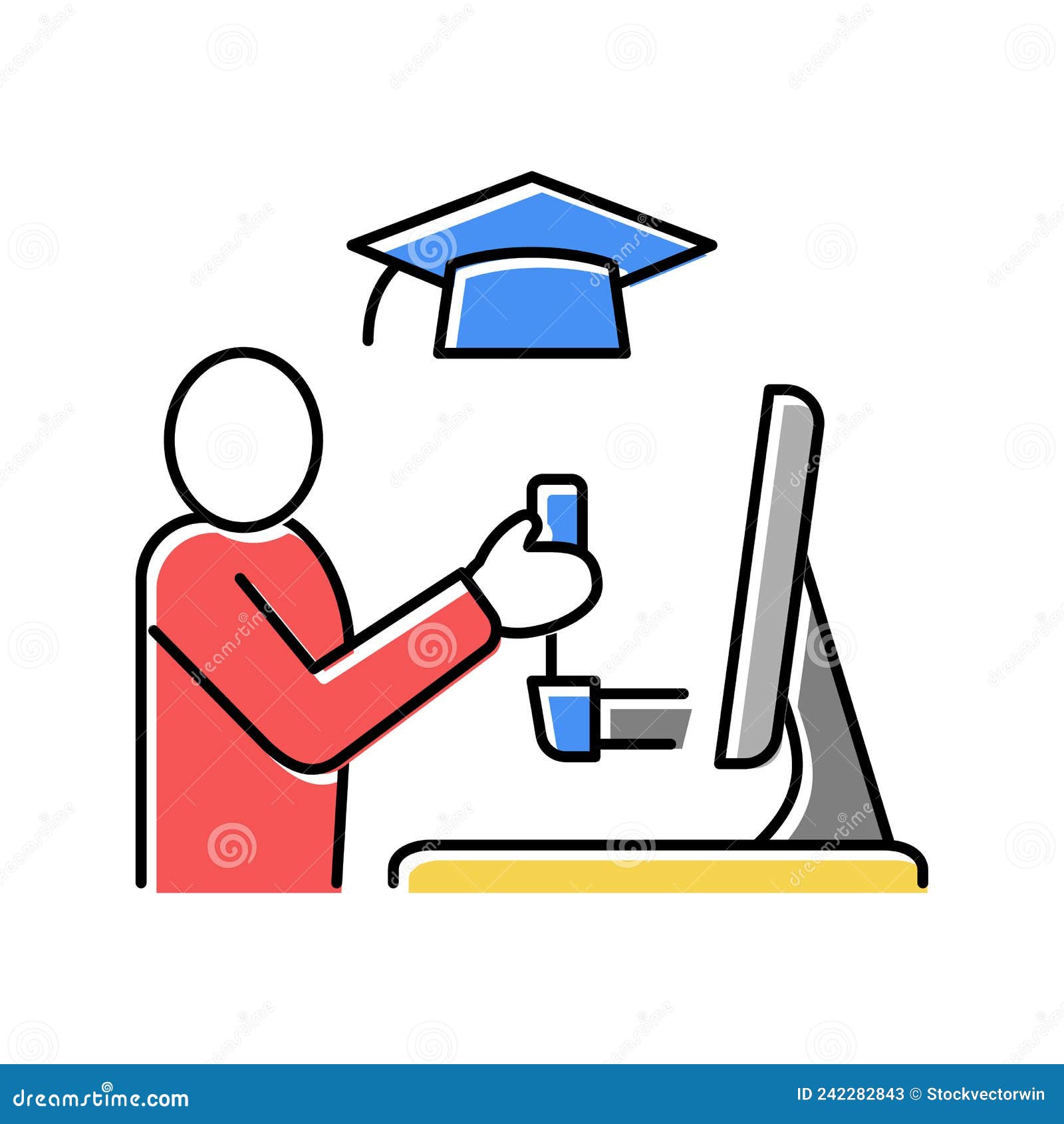 Education Flight Simulator on Computer Color Icon Vector Illustration ...